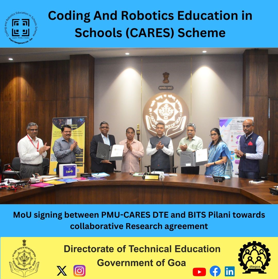 MoU signing between PMU-CARES DTE and BITS Pilani towards collaborative Research agreement – CARES